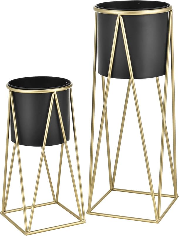 Urban Handicraft™ Handcrafted Black Metal Planter with Geometric Golden ...