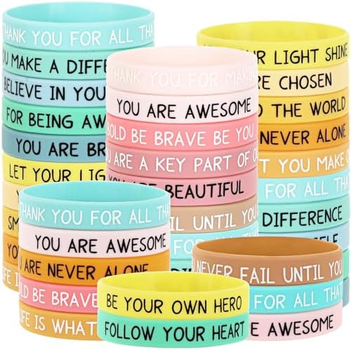 Amazon.com : JUNEBRUSHS 64pcs Motivational Silicone Bracelets Bulk ...