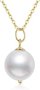 Amazon.com: 14K Solid Gold Pearl Necklace for Women, Real Gold Freshwater Cultured Single Pearl ...