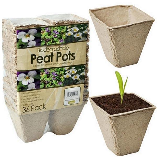 Pack of 36 Biodegradable Square Peat Pots : Amazon.co.uk: Garden