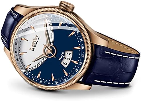 Buy DOUBLERUN 3D Glass Date Display Two Tone Dial Leather Belt Analog ...