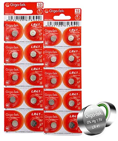 Giga-tek LR41 Coin Battery/Button Cell Mini Alkaline 1.5 V Battery (20 ...