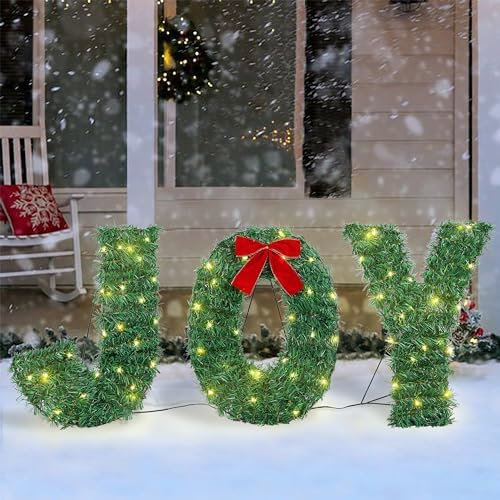 Amazon.com: ATDAWN 3 Piece Outdoor Joy Christmas Decoration, Lighted ...