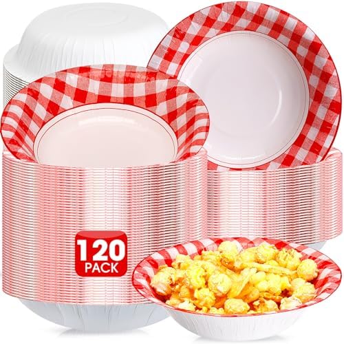 Amazon.com: Nuogo 120 Pcs Red and White Checkered Bowls Summer Gingham ...