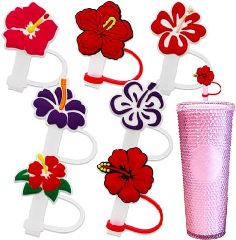 Amazon.com: 7Pcs Hibiscus Straw Covers Cap Toppers, Reusable Cute ...