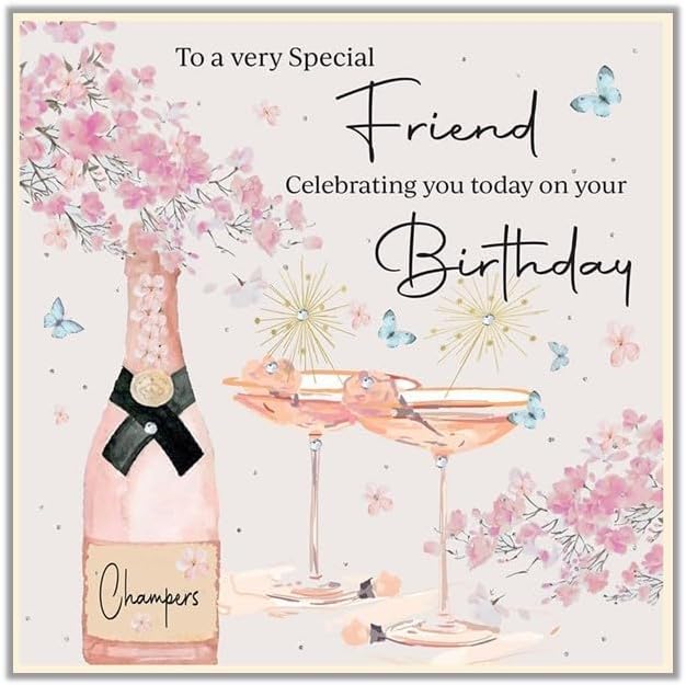 Rush Design Special Friend Female Birthday Card - Bottle of Champers ...