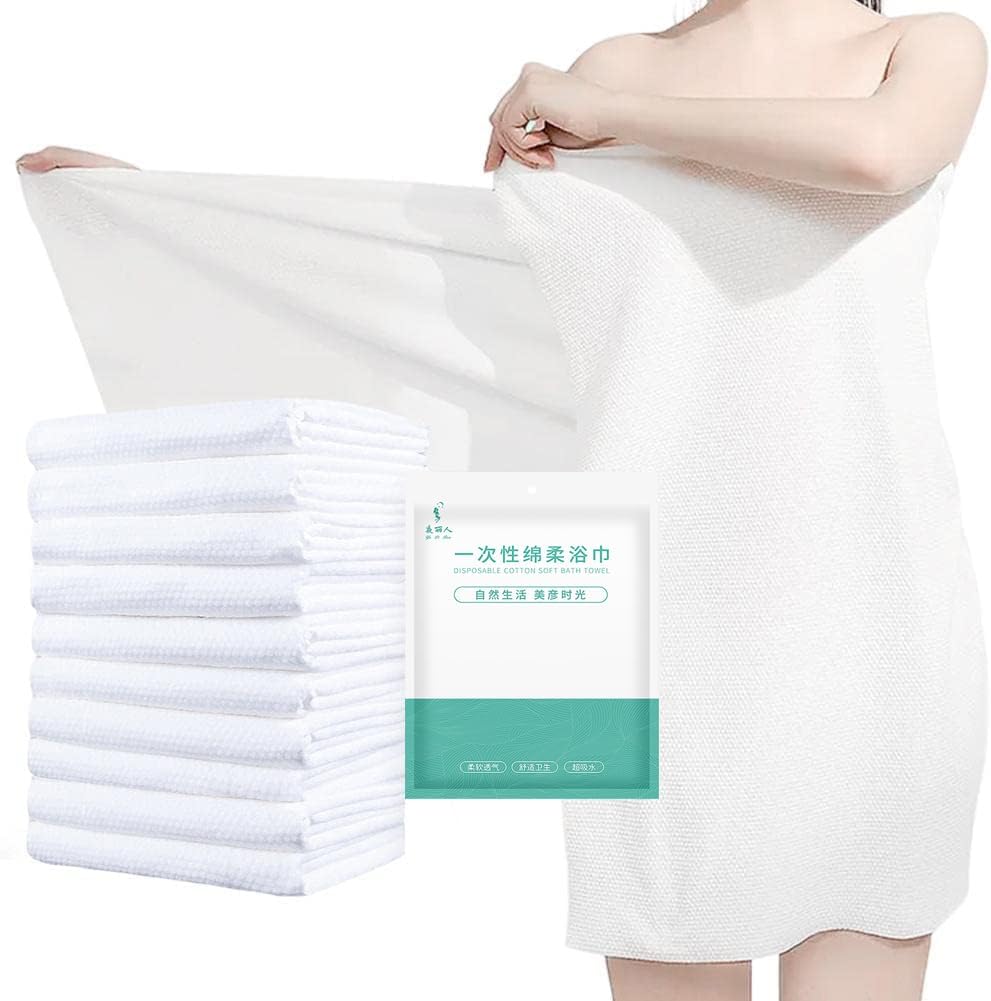 Goodern 10 Pack Disposable Bath Towels Pure Cotton Big Shower Bath ...