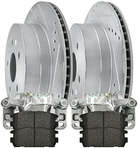 Amazon.com: AutoShack Rear Drilled and Slotted Brake Rotors Silver Calipers and Ceramic Pads Kit ...
