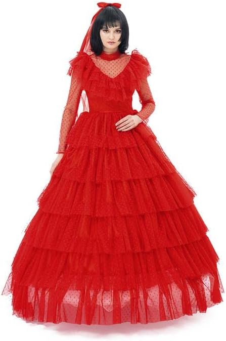 Amazon.com: Women Bride Lydia Cosplay Costume Gothic Red Dress Wedding ...