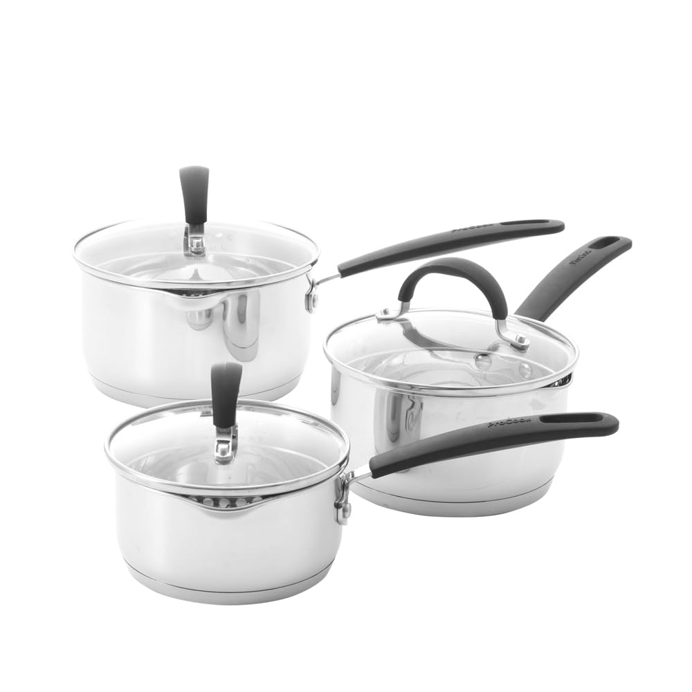 ProCook Gourmet Stainless Steel Saucepan Set (3 Piece) Uncoated ...