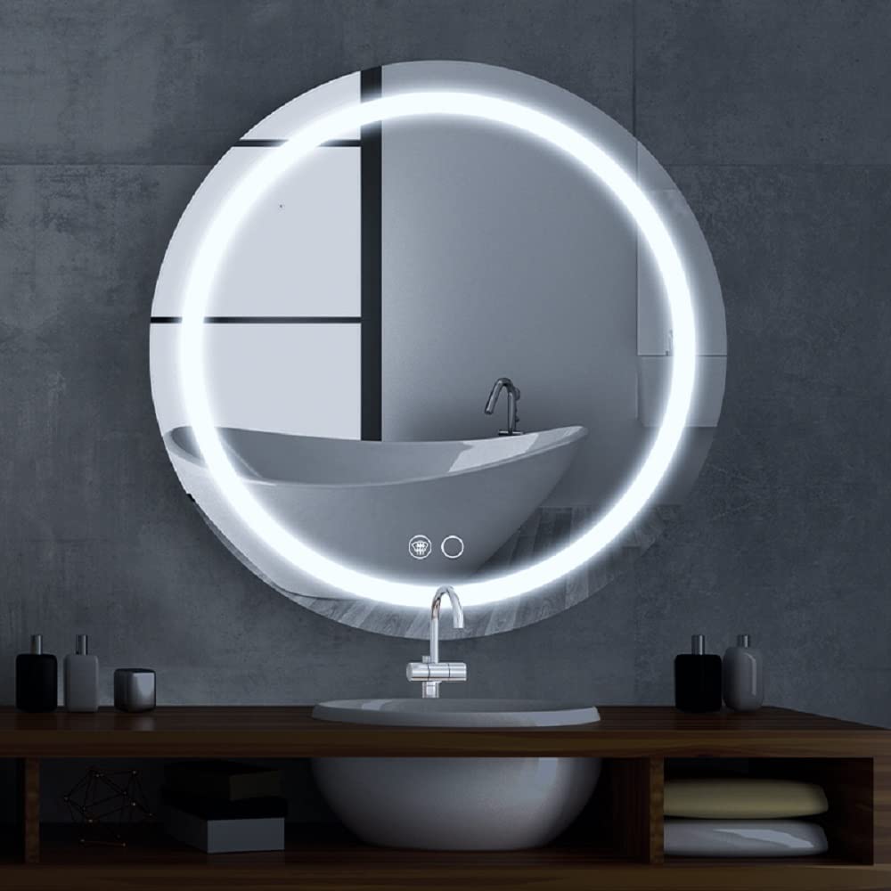 Buy Aldrin Touch Sensor LED Light Round Glass Wall Mirror Beautiful LED ...