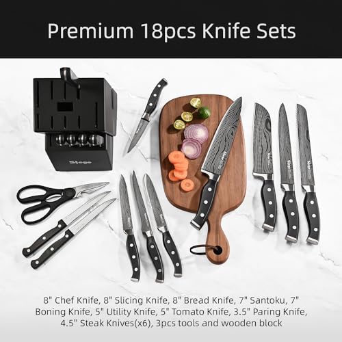 Knife Set, Slege 18-Piece Knife Sets for Kitchen with Block, Stainless ...