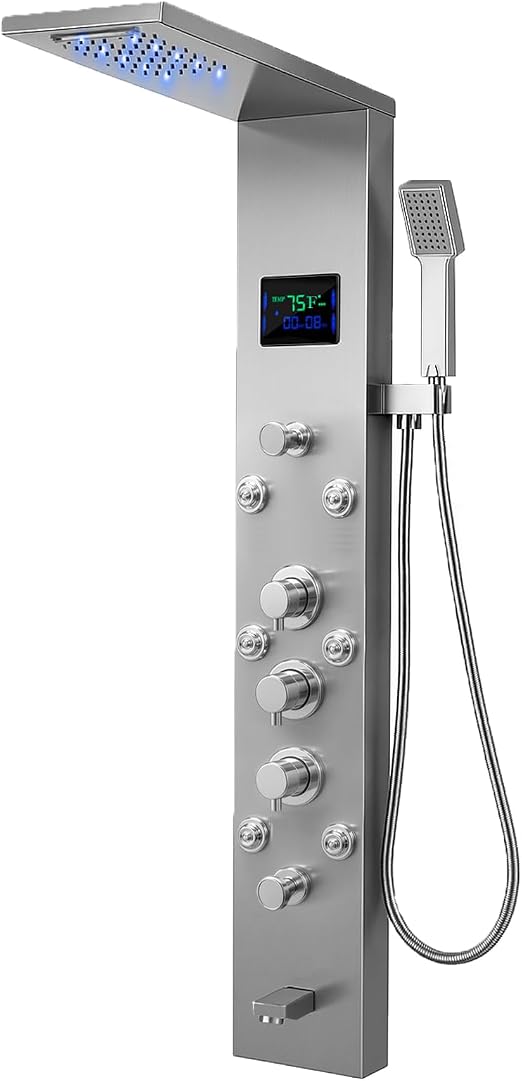 Shower Panel Tower System with Rainfall Waterfall Head and Adjustable ...