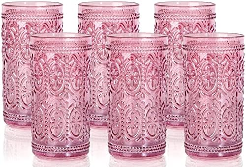 Amazon.com | 6 Pack Pink Glassware Drinking, 12oz Highball Embossed ...