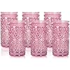 Amazon.com | 6 Pack Pink Glassware Drinking, 12oz Highball Embossed ...