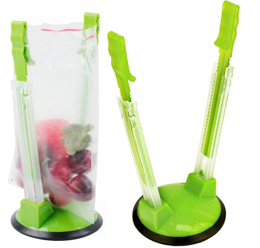 Hands-Free Baggy Rack Clip Food Storage Bag Holder,2 Adjustable Stand ...