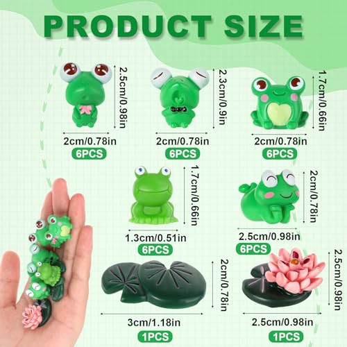 lasuroa Mini Resin Frogs, 30pcs Miniature Green Frog + Mini Lotus Leaf ...