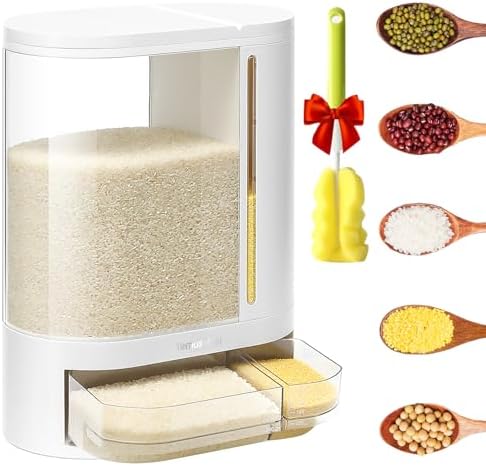 Rice Dispenser, 12KG Rice Container with Measuring Cup Cereal Dispenser ...