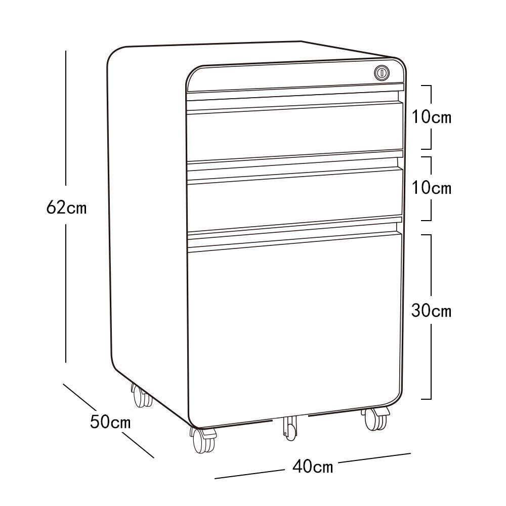 Dripex Fully Assembled 3-Drawer Mobile File Cabinet for A4 File ...