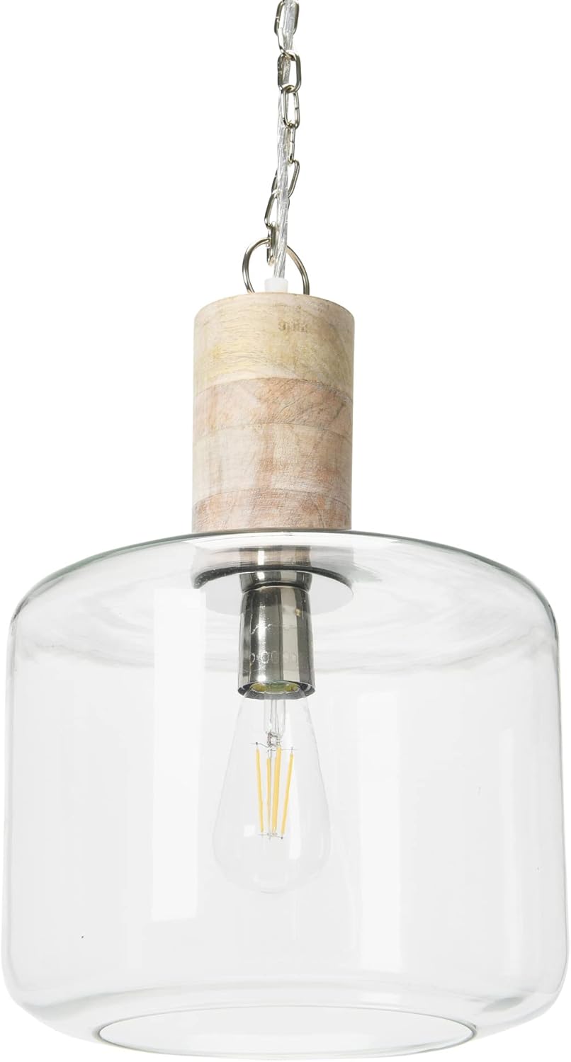 Amazon.com: Creative Co-Op Round Clear Glass & Mango Wood Hanging ...