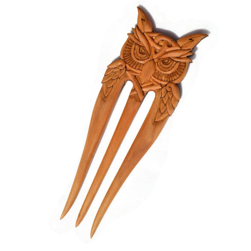 Amazon.com: Owl Wooden Hair Fork/Owl Hair Pin 3 prongs/gift from ...