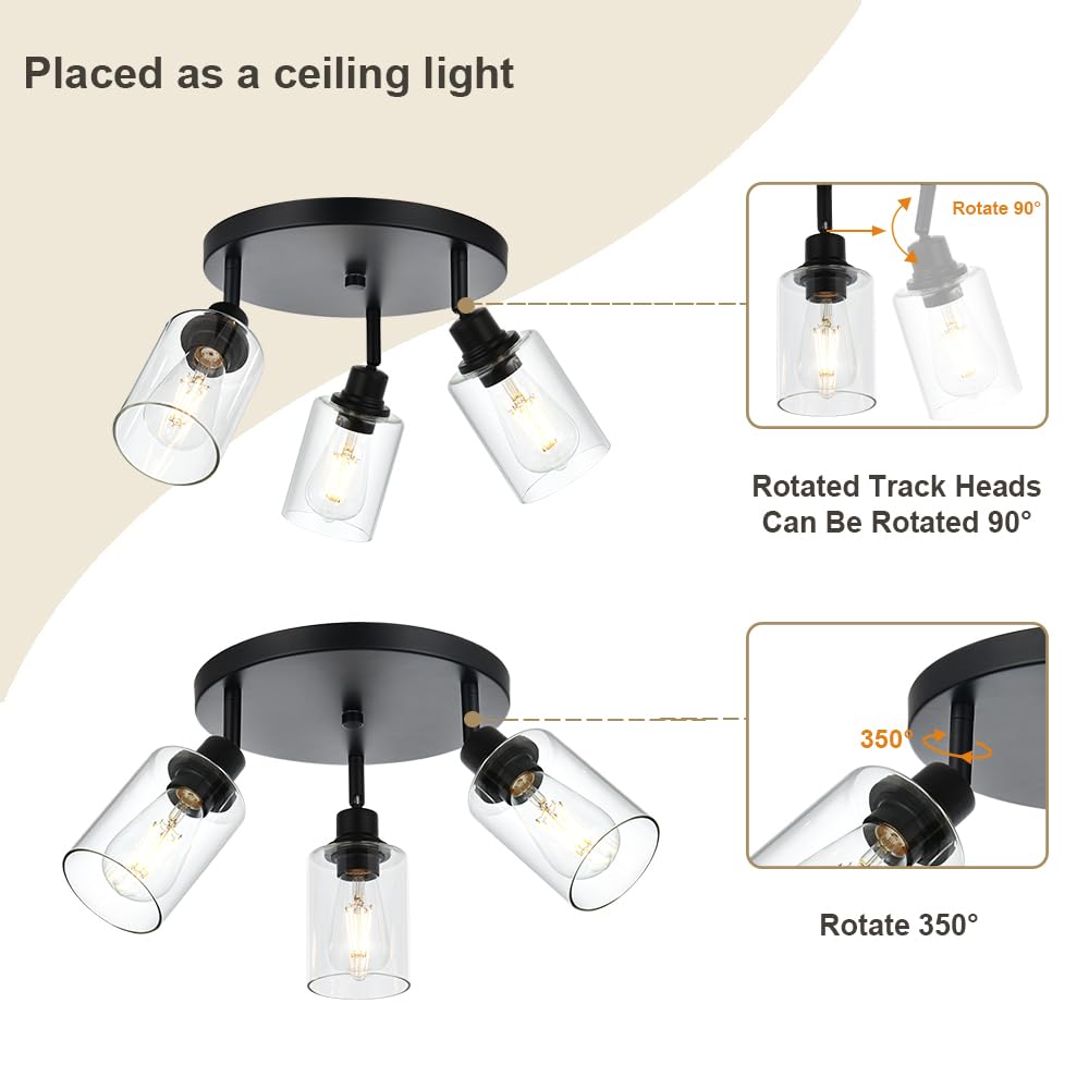 VINLUZ 3 Light Multi-Directional Rotating Semi Flush Mount Ceiling ...