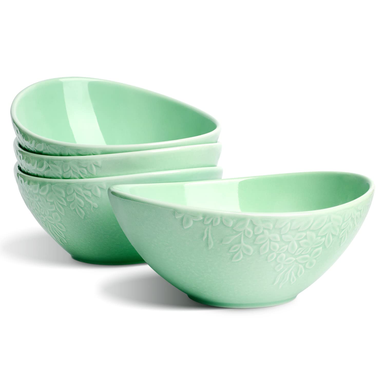 toptier Porcelain Bowls - 28 Ounce for Cereal, Salad, Desserts, Leaf ...