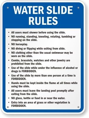Amazon.com: Water Slide Rules Sign, High Intensity Grade Reflective ...