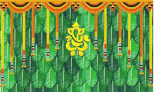 Ashvath Fashion Marigold Flower with Banana Leaf and Ganeshji Design ...