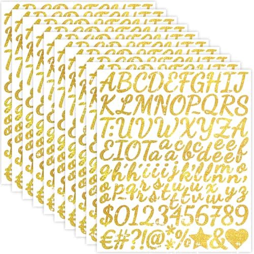 Amazon.com: 1050 PCS Gold Letter Stickers Glitter 10 Sheets Alphabet ...