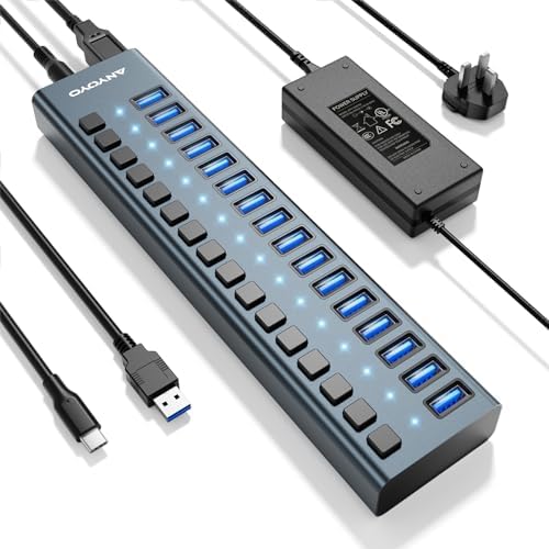 ANYOYO Powered USB Hub, 16 Port USB 3.1 Data Hub(10Gbps), USB Splitter ...