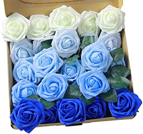 Amazon.com: HYUZO Blue Roses Artificial Flowers, 25pcs Fake Flowers ...