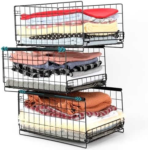 BELLE VOUS 3-Tier Sliding Closet Drawer Organiser Shelves - Stackable ...