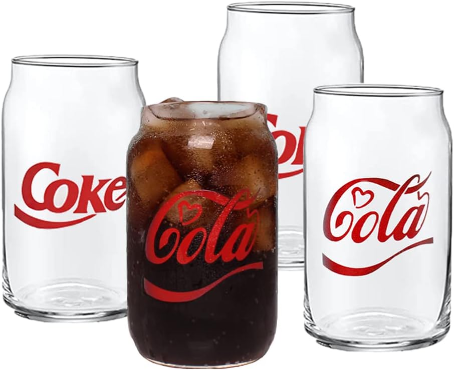 Greefun 4 Paket Kutu Kola Cam Bardaklar, 368 ml Coca Cola İçme Cam ...