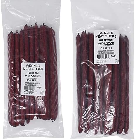 Amazon.com: Werner Mega Meat Sticks – 2 Bags of 20 Thick & Hearty Meat ...