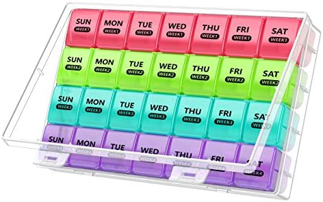 Amazon.com: Sukuos Monthly Pill Organizer 28 Day Easy to Open, Large ...