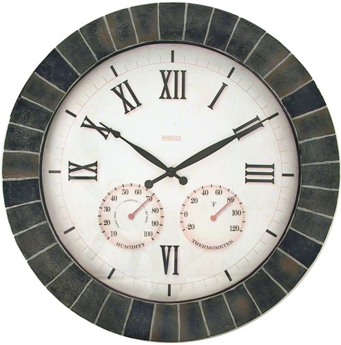 Springfield 91698 18-Inch Slate Mosaic Clock with Thermometer and ...