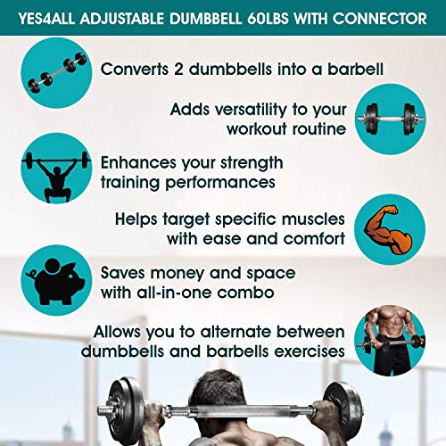 Yes4All Adjustable Dumbbells with Dumbbell Bar Connector – - Want It All
