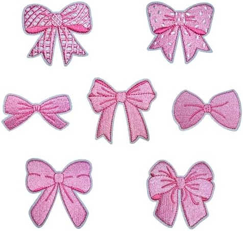 Amazon.com: 9Pcs Pink Bow Iron On Patches Cute Buffalo Plaid Polka Dot Ribbon Bowknot Sew on ...