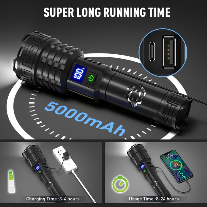 UOATEPC LED Rechargeable Flashlights High Lumens, 250000 Lumens ...