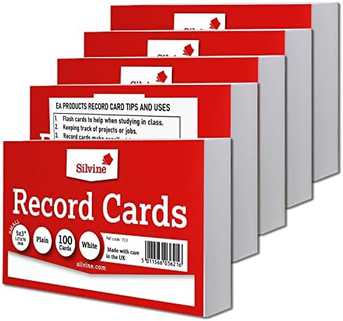 Record Card Bulk Pack of 500 | 5 x 100 5x3” White Plain Record Cards ...