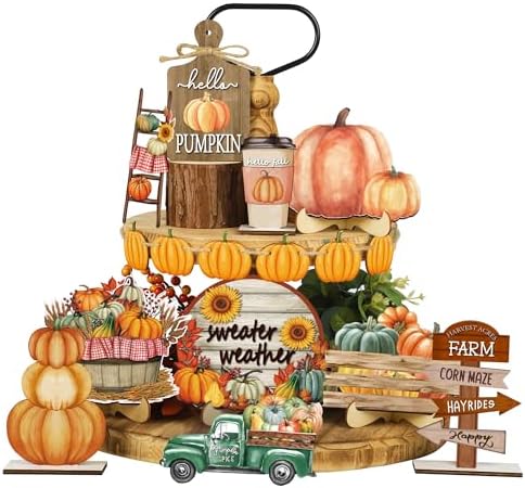 Amazon.com: Augisteen 16 Pcs Fall Tiered Tray Decor Rustic Pumpkin ...