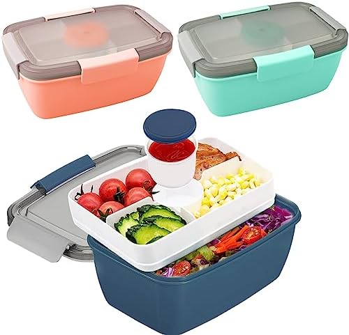 3 Pcs 68 Oz Salad Lunch Container to Go with 4 Compartment Tray, Lrage ...