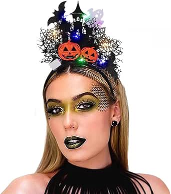 CAKURE Light Up Headband Halloween Costume Headwear Glowing Black Hair ...