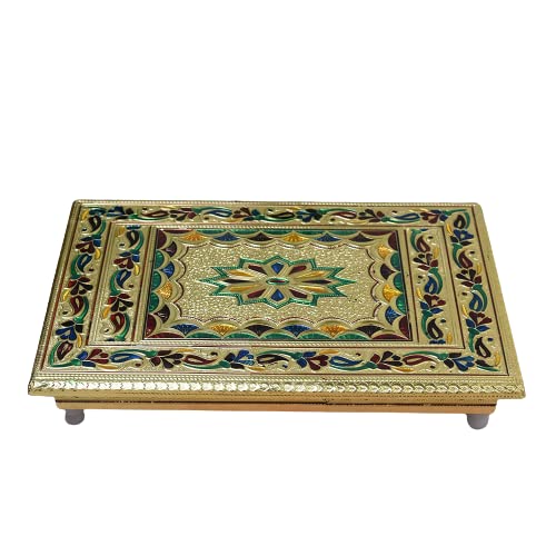 Handicrafts Pooja Chowki Fancy Aluminium Foil Designer Wooden Pooja ...