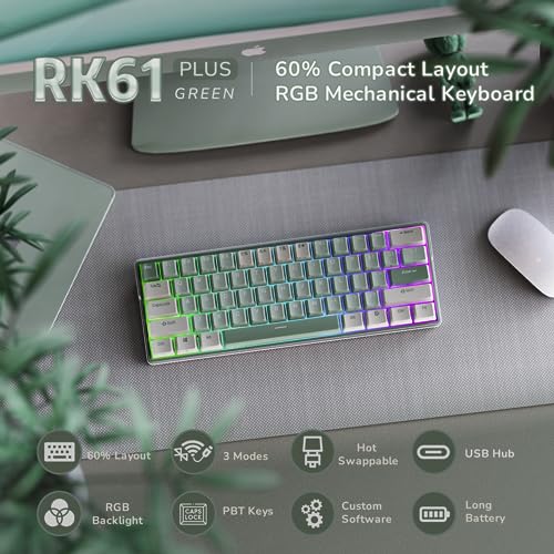 Buy RK ROYAL KLUDGE RK61 Plus Mechanical Keyboard, 60% Percent Wireless Gaming Keyboard with USB ...