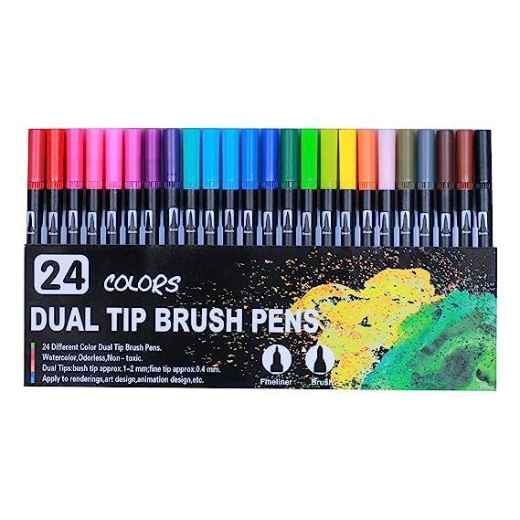 AISHU Art Dual Tip Water Based Brush Pen,Art Marker,Fineliners ...