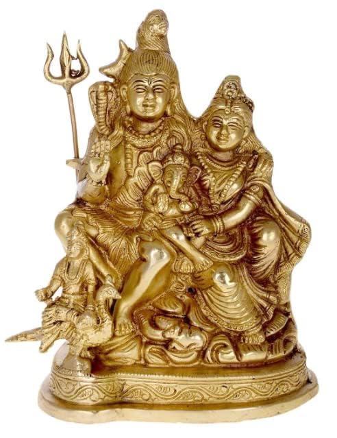 Buy Vrindavan Gallery Brass Shiv Parvati Ganesh Religious Statue for ...