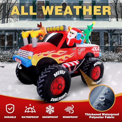 ZPISF 8 FT Long Santa in Monster Truck Christmas Inflatables, Outdoor ...