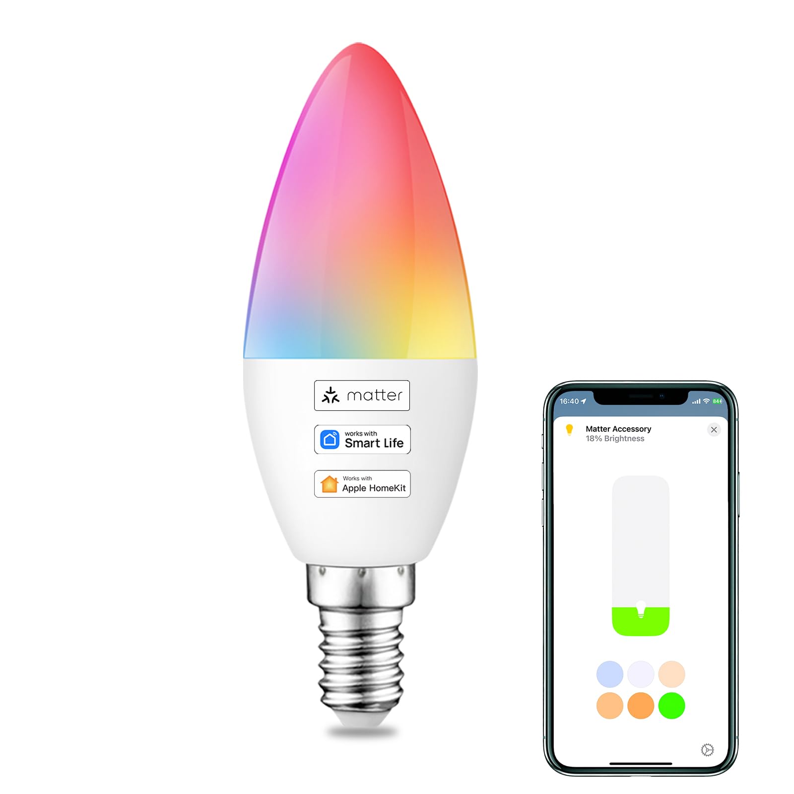 Homekit Smart Light, Matter LED Color Changing Candelabra Bulbs, E12 ...